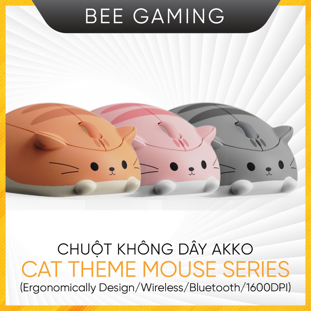 AKKO Wireless Mouse - Cat Theme - Pink / Gray / Orange (Connect ...