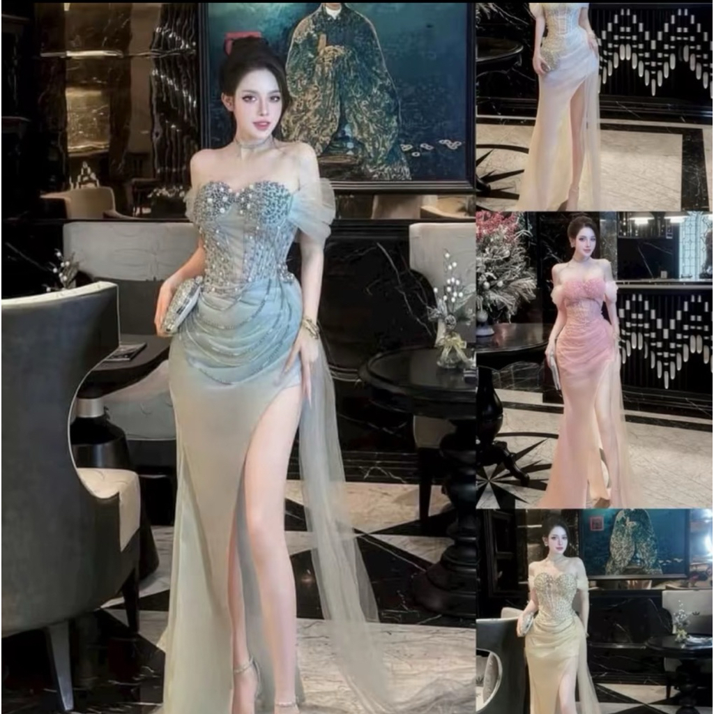 SIZE>62KG SUPER LUXURY OFF-Shoulder BODY PROM DRESS WITH CHAIN | Shopee ...