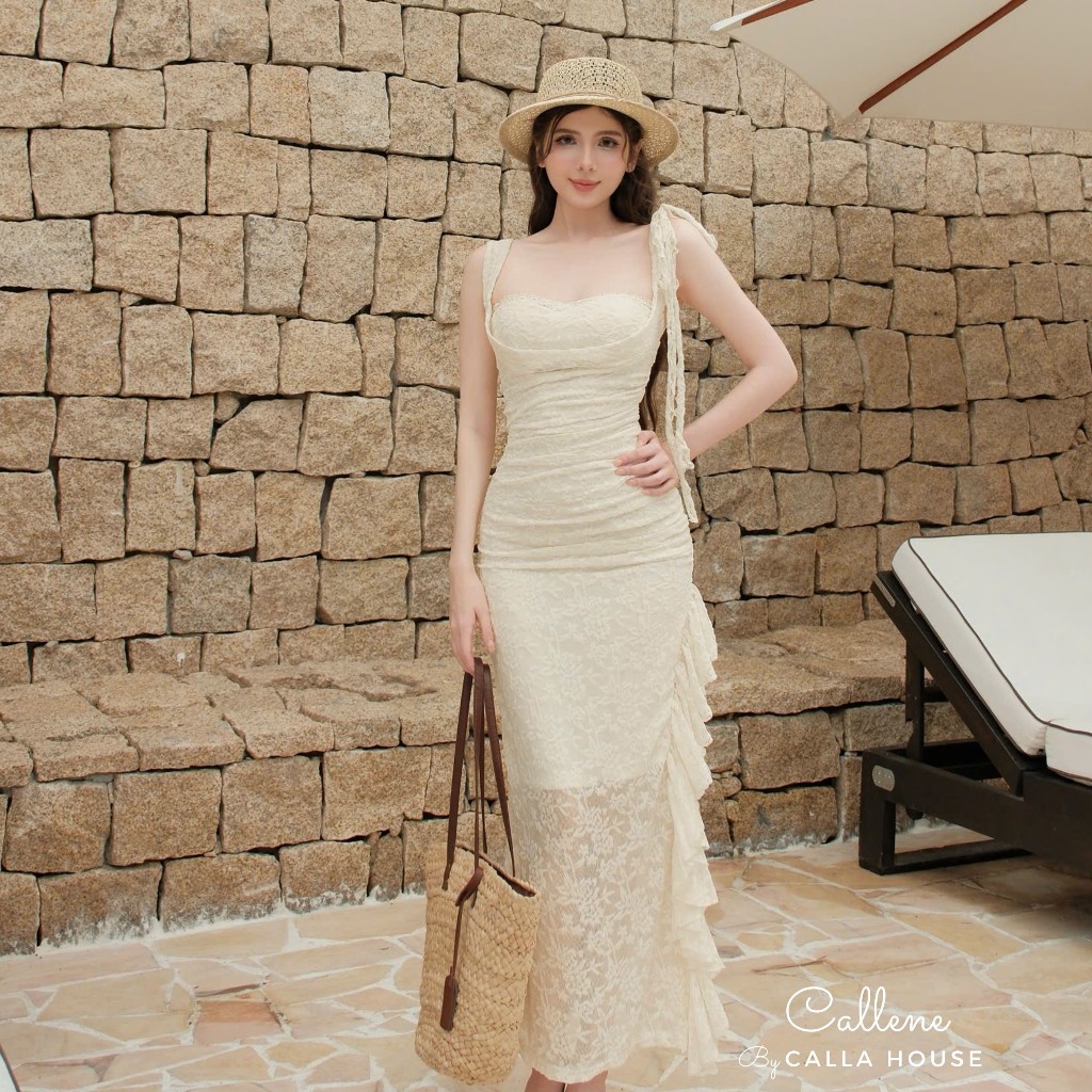 Callene fashion long lace dress with ruffles for beach parties and ...