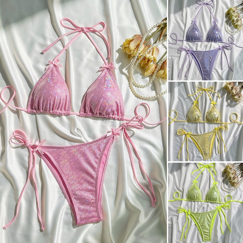 [QCCC] Super outstanding 2-piece glitter bling Bikini in cute pastel ...