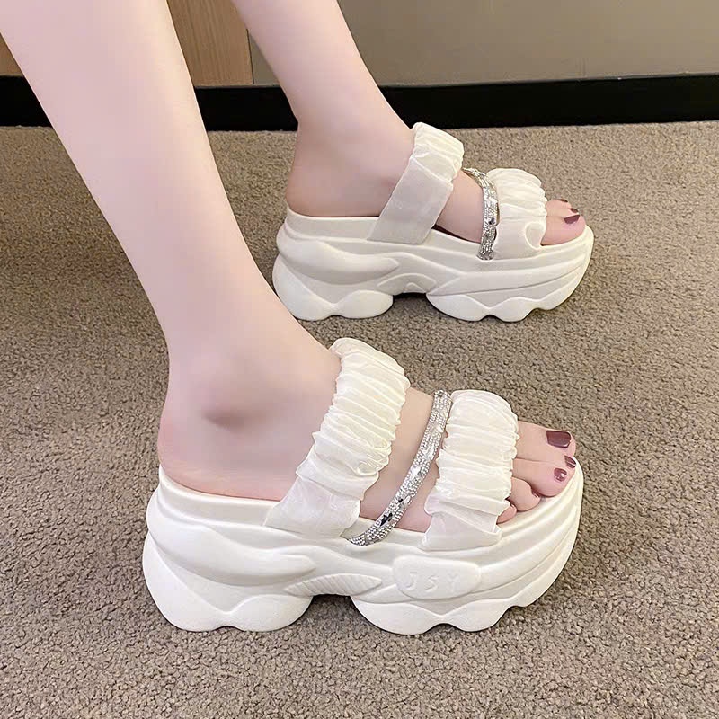 BM SLIPPERS 2 Chiffon Straps with Slanted Stone Straps 9CM HIGH QUALITY ...