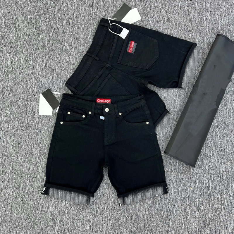 Men's Denim Shorts, Plain Black, Black and White Bear Pattern, Black ...