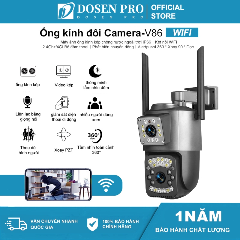 Dosen 5.0MP Dual Eye Wifi/4G Camera V86 - 360 degree viewing without ...