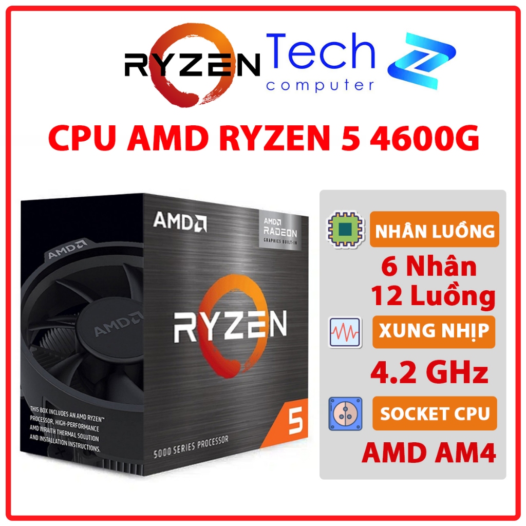 Genuine AMD Ryzen 5 4600G CPU (6 Cores 12 Threads | 3.7GHz Boost 4.2GHz ...