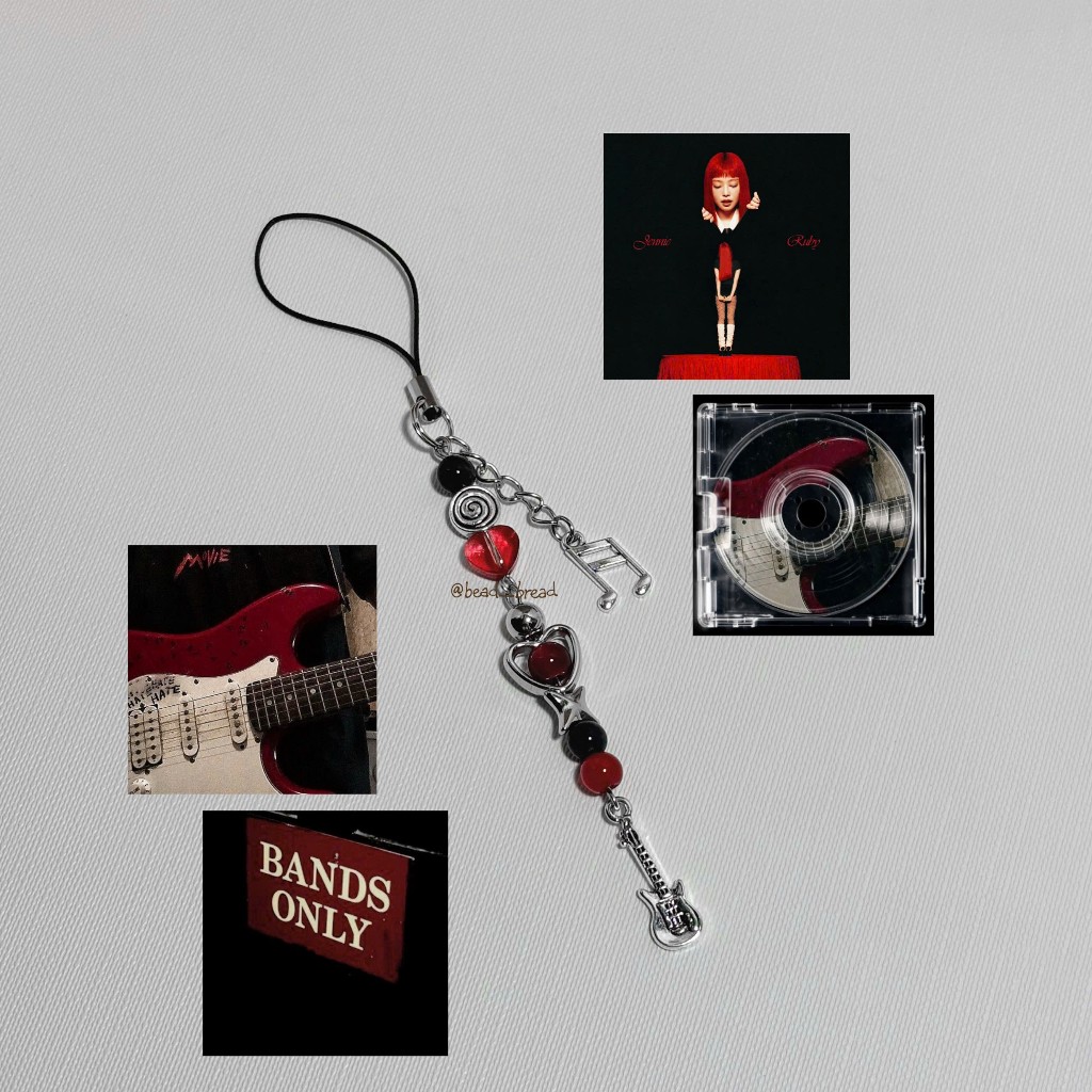 [bead__bread] Rockstar mini keyrings Phone strap, guitar keychain ...