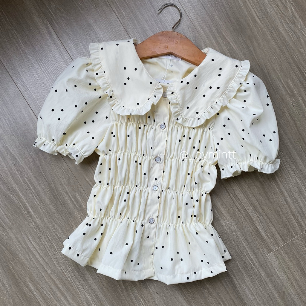 OLIU TOP | Shrug collar shirt with polka dot pattern, youthful and ...