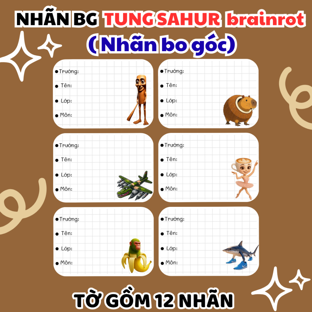 Smooth label with rounded corners - TUNG SAHUR - BRAINROT (Sheet of 12 ...