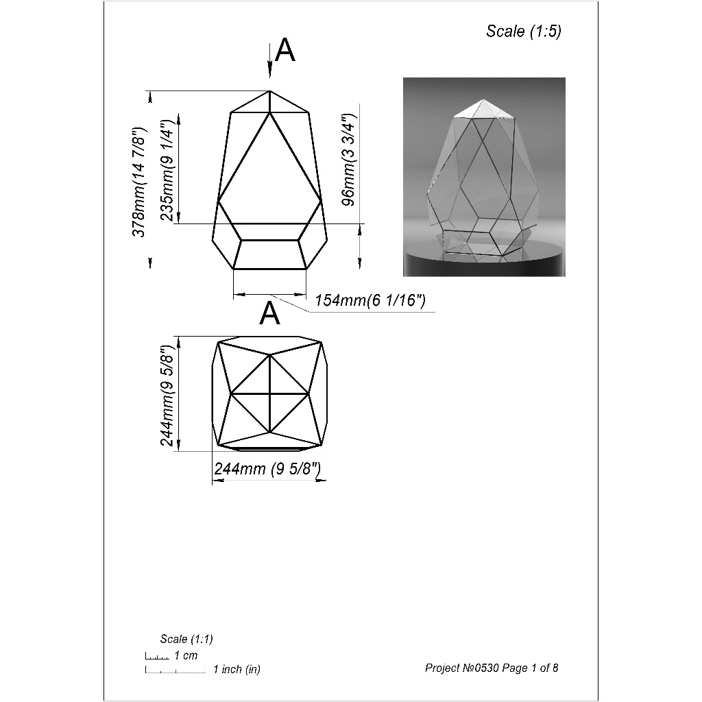 2D Drawing of Terrarium Glass Vase Accurate to Each Millimet - Project ...