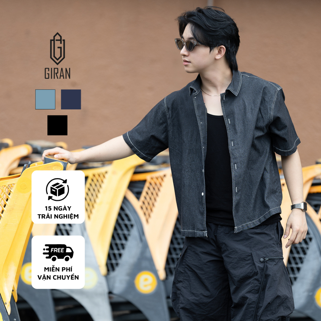 GIRAN TN0005 Boxy Form Jean Shirt Made of Cotton Denim, Cool and ...