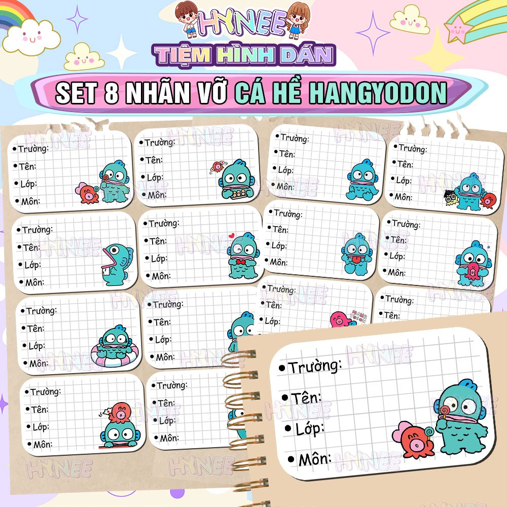 Cute Hangyodon Blue Clownfish Notebook Labels - Octopus Blue Fish Notebook Labels, Hangyodon ...