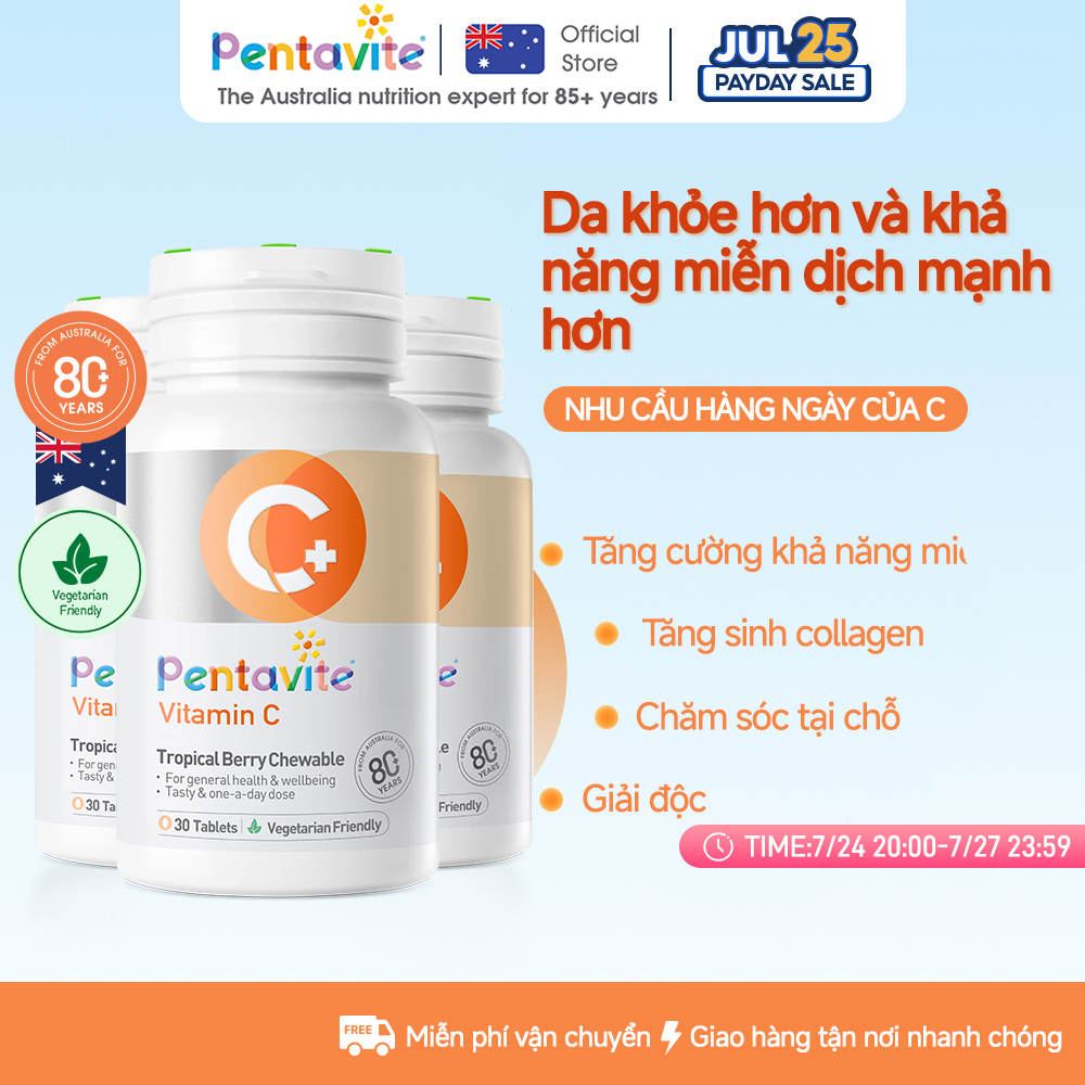 Pentavite Vitamin C chewable tropical strawberry flavor (30 tablets ...
