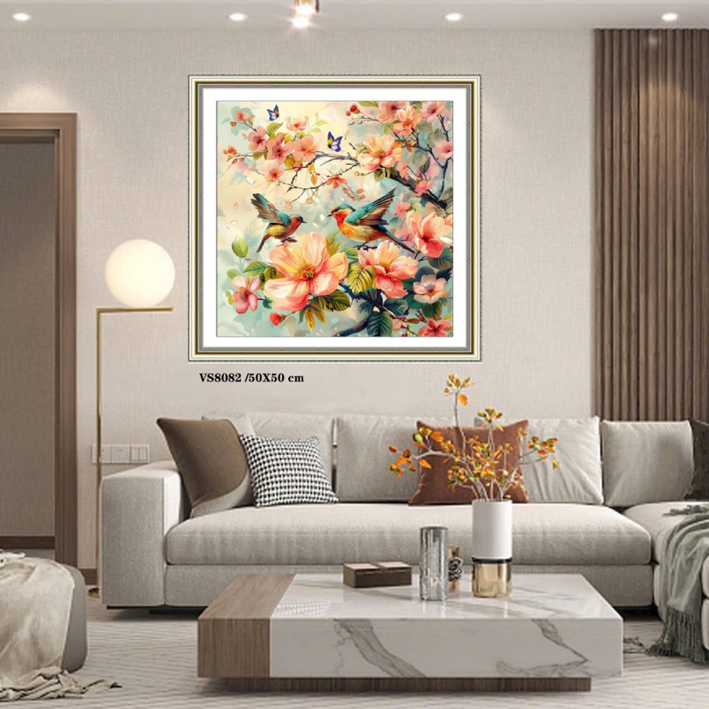 Embroidered painting of spring swallows size: 50x50cm, unembroidered and unframed painting ...