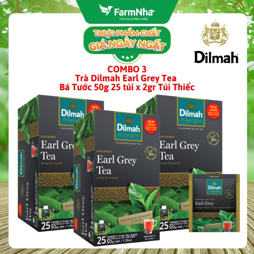 (Combo of 3) Dilmah Earl Gray Premium Ceylon Tea 50g 25bagsx2g Tin Bag ...