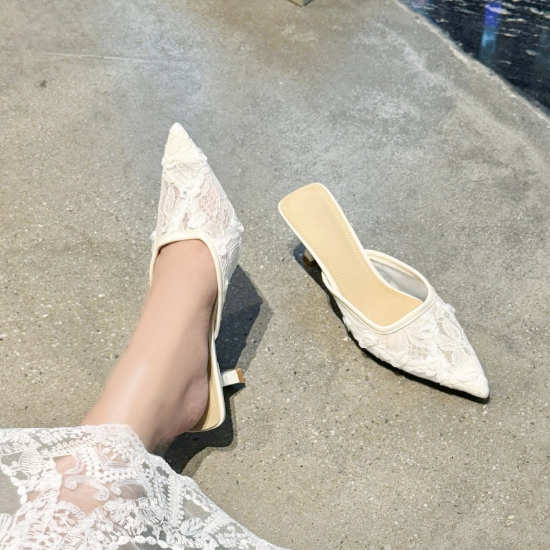 Luxury women's pointed-toe floral lace clogs with 5cm sole | Shopee ...