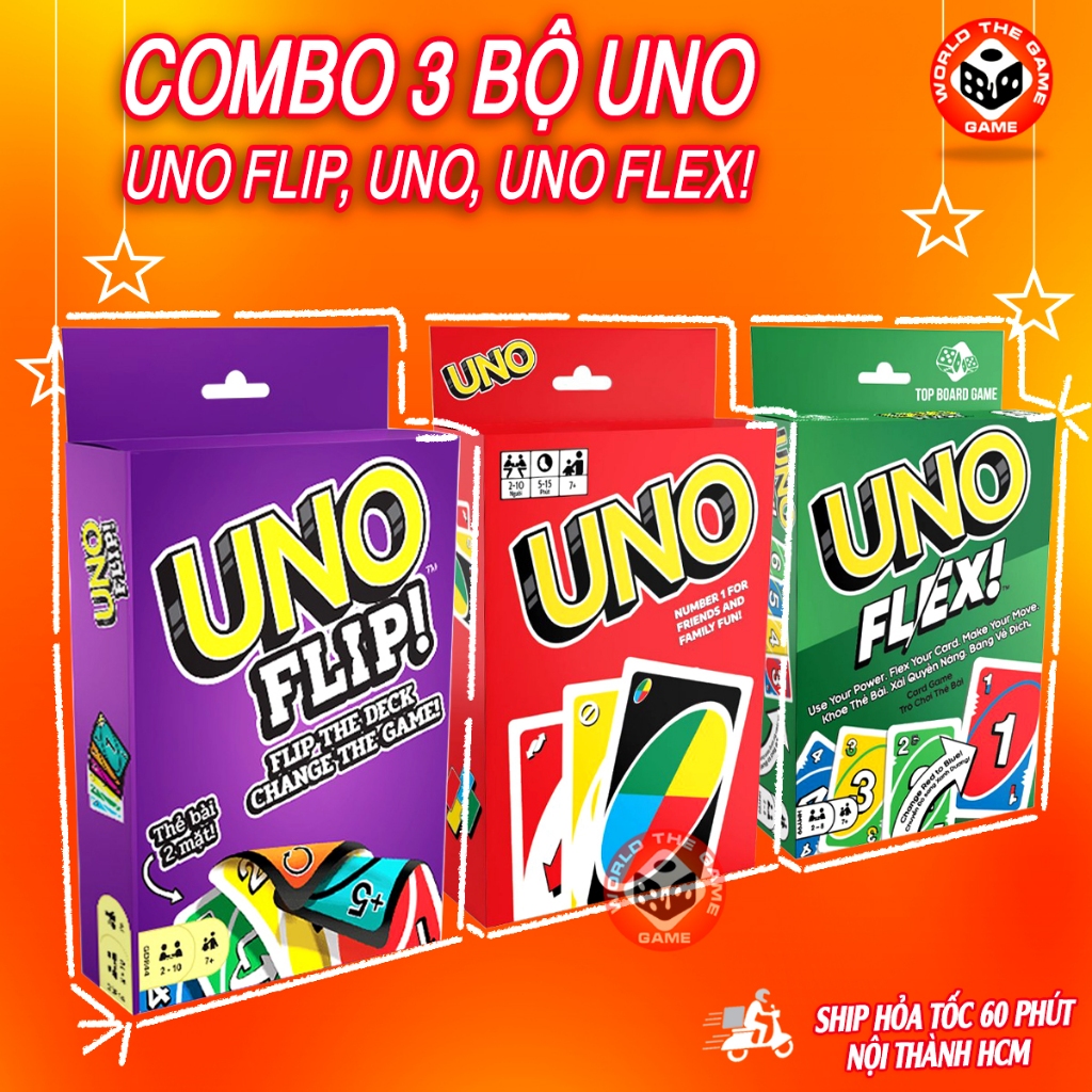 COMBO 3 sets of UNO FLIP, UNO, UNO Flex 330 fun UNO boardgame cards for ...