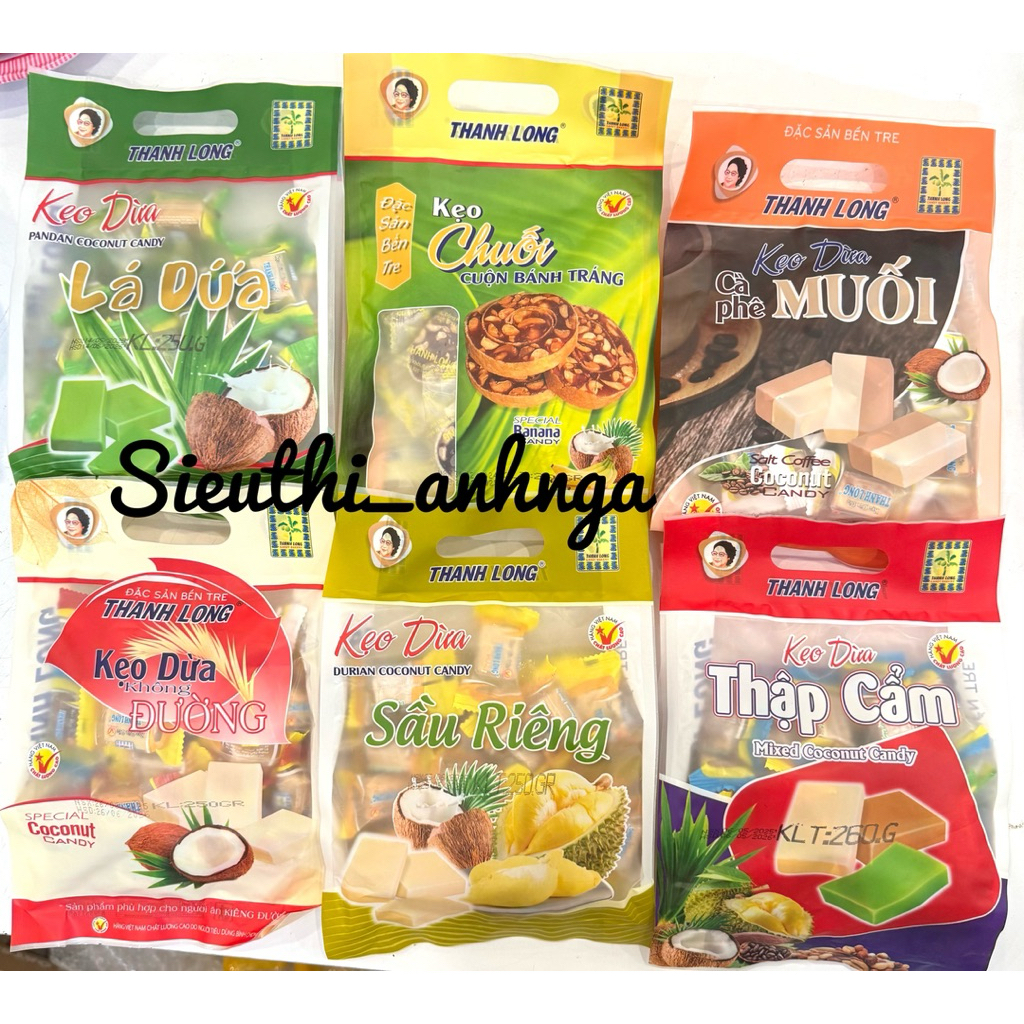 Ben Tre Dragon Fruit Coconut Candy 6 Flavors Pack 250g/260g Soft and ...