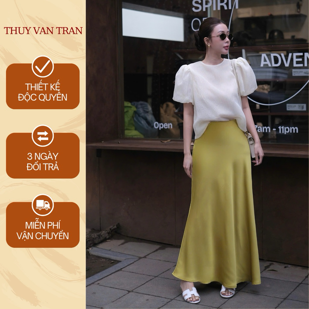 Long lemon yellow silk skirt THUYVANTRAN | Shopee Philippines