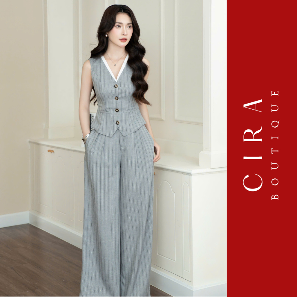 Cira Boutique Set Gile short sleeve Plaid Neckline with Modern Office ...