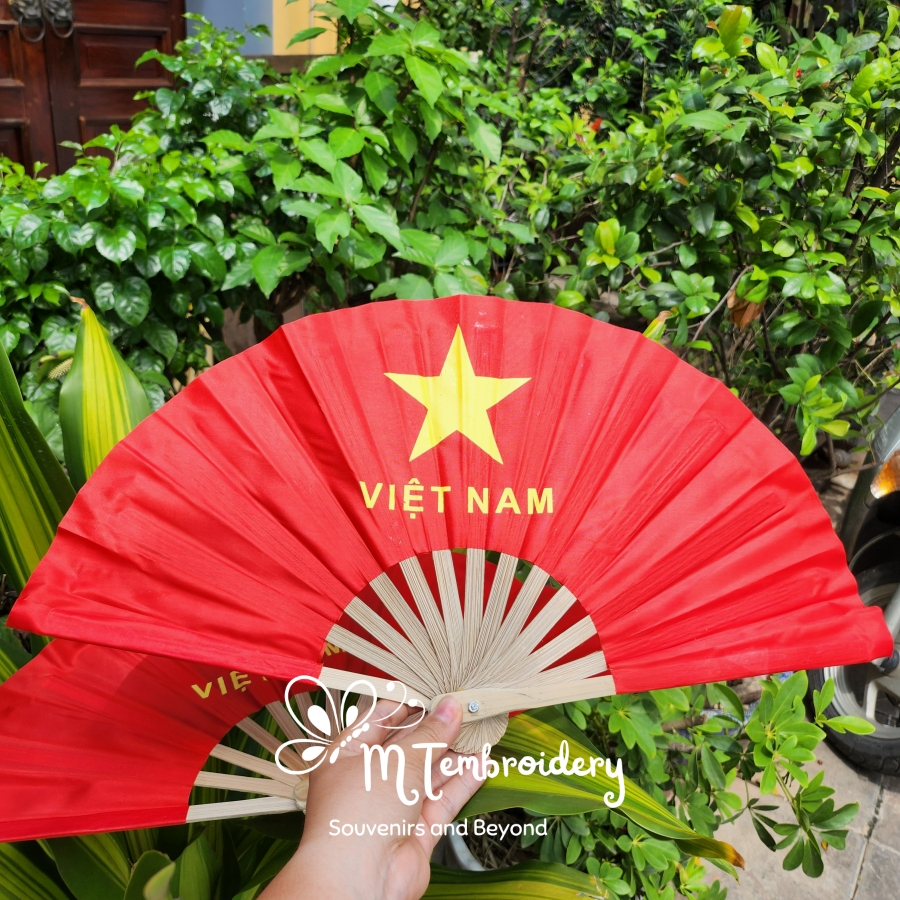 Vietnam Red Flag Yellow Star Fabric Fan - National Day Handheld Fan ...