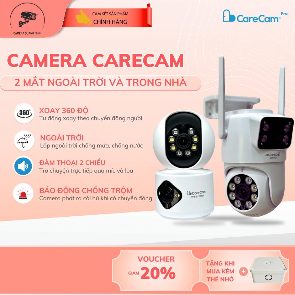 Canera Wifi CARECAM 2 Eyes Outdoor 10MP or 2 Eyes Indoor 5.0MP, Runs ...