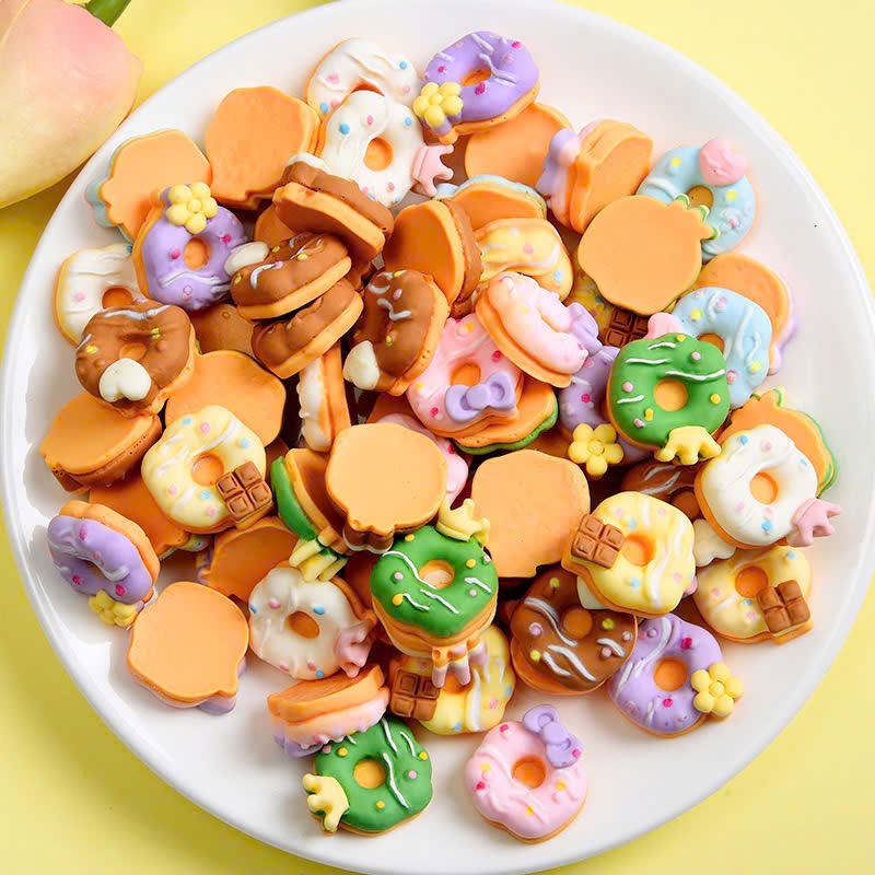 Combo of 50 charms of mini toy models of donuts, donuts, handmade round ...