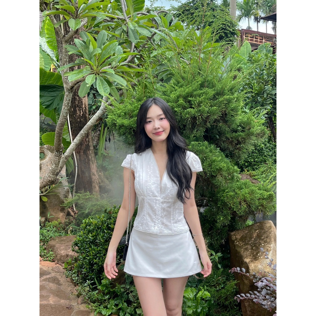 Kenco clothing M2337 V-neck Vertical Embroidered Floral Blouse | Shopee ...