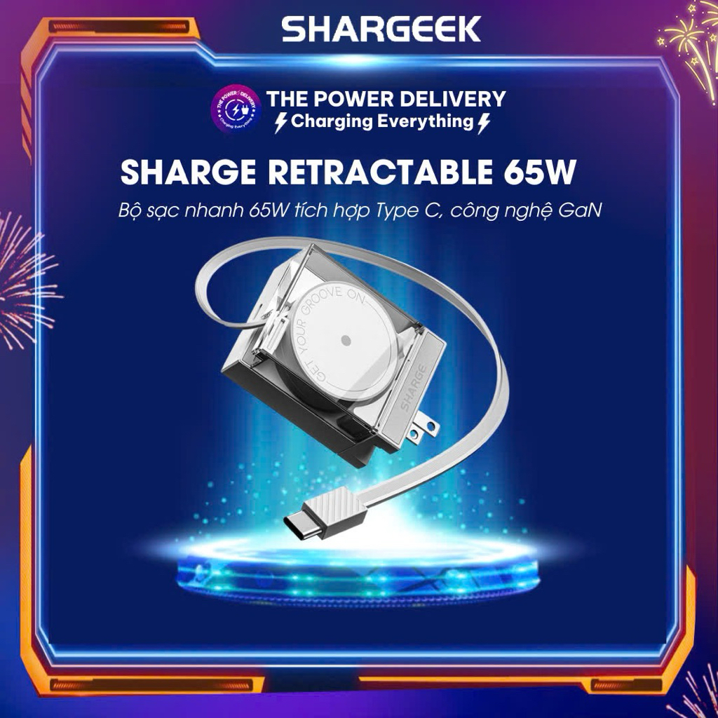 Sharge Retractable 65W Fast Charger with built-in Type C wire ...