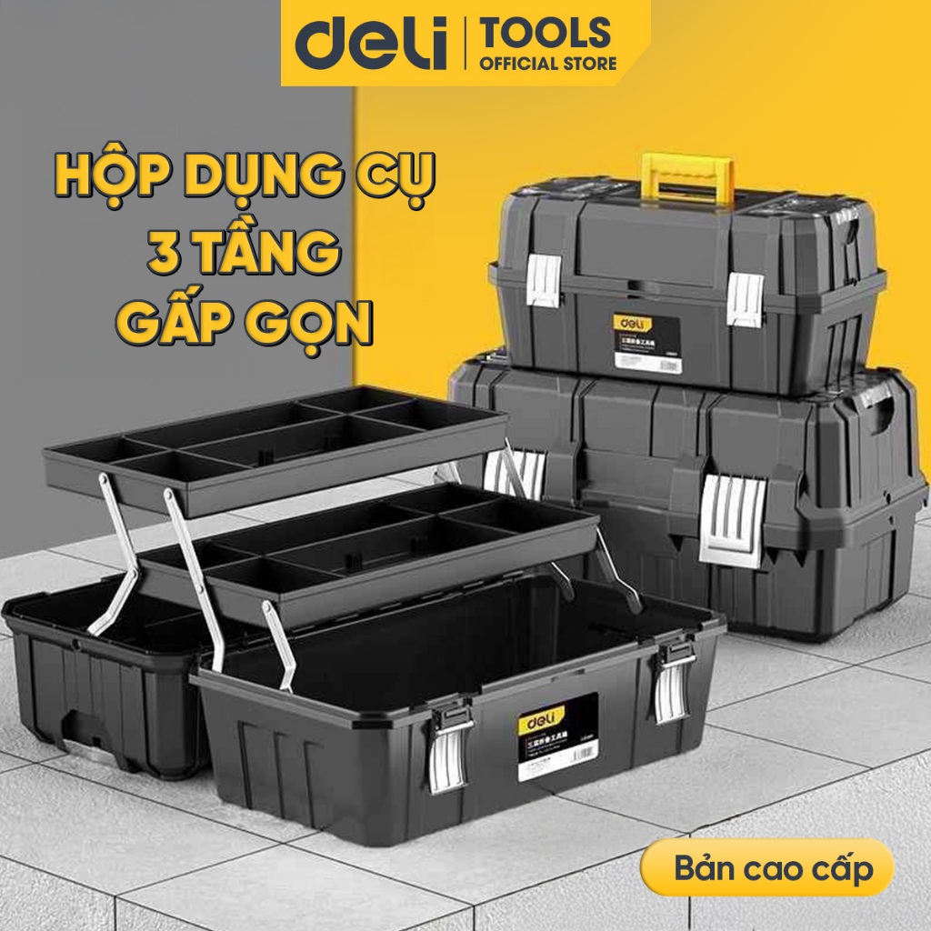 Deli 19 inch tool box with 3-layer folding design and transparent ...