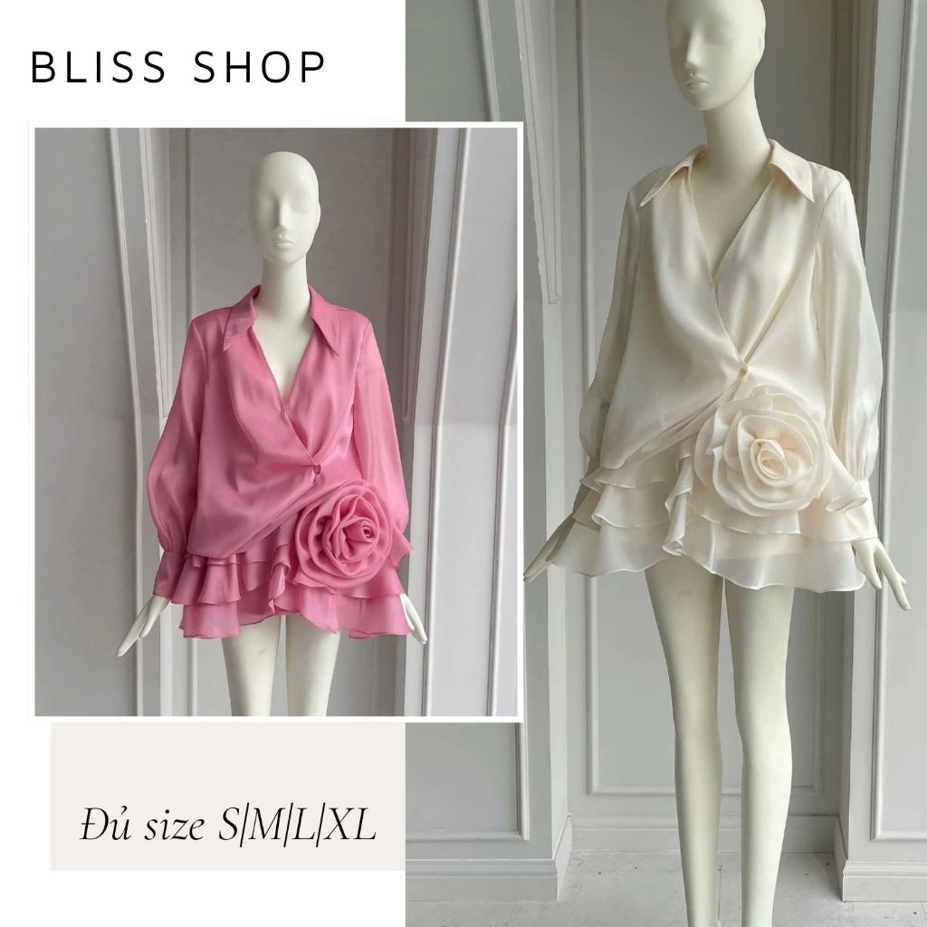 [Premium Version] Soft Crep Silk Dress with Flowers for Lady Banh Beo V ...