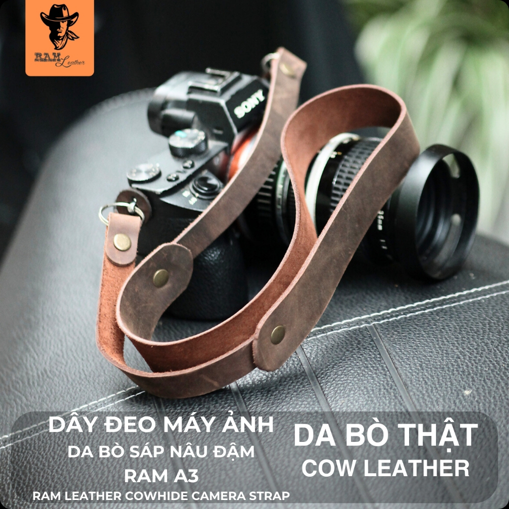 Camera Strap with Neck Pad RAM Leather A3 Handmade Full Brown Waxed ...
