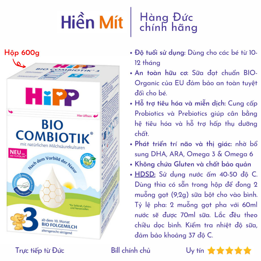 HiPP Bio Combiotik Organic German Domestic Powdered Milk Paper Box 600g ...