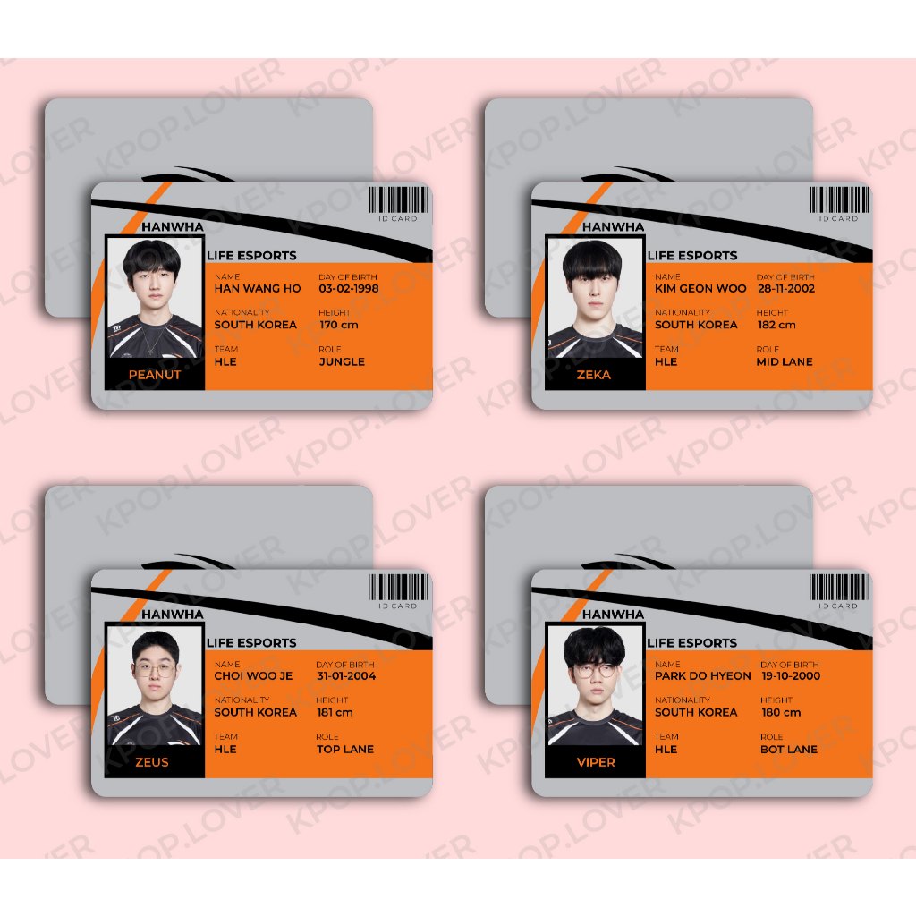 ID CARD esport HLE team (paper card) - Peanut, Viper, Delight, Doran ...