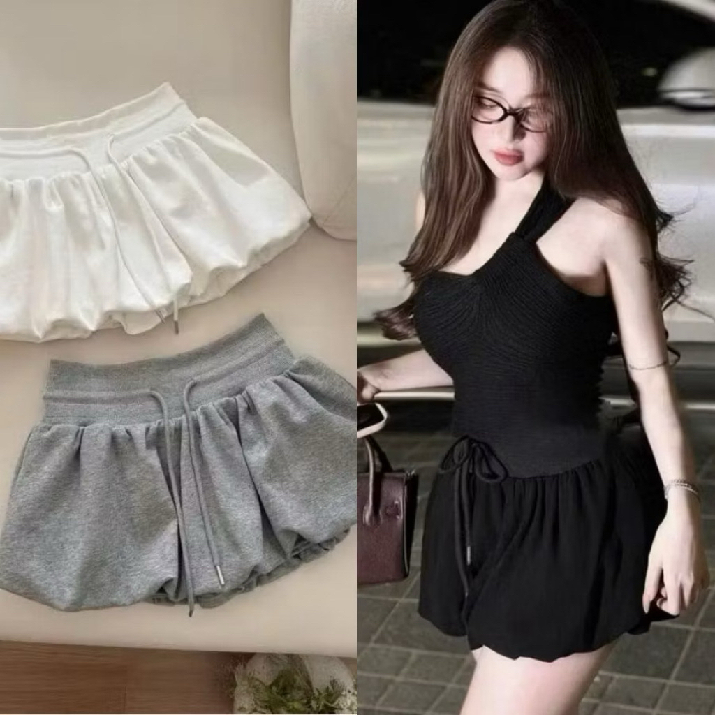 Dynamic high-waisted puffy pumpkin skirt in three colors, black, white ...