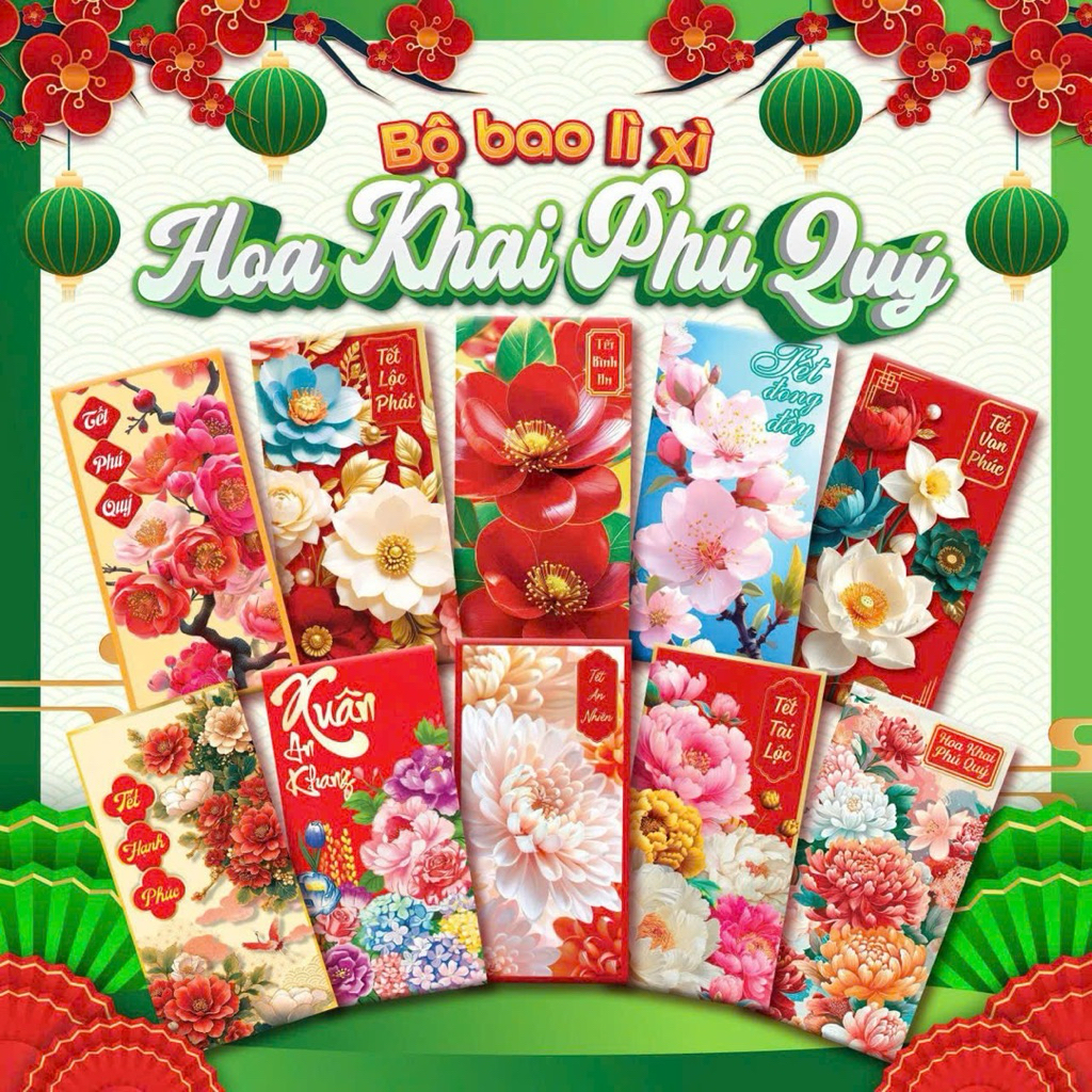 Pack of 10 red envelopes for 2026, red envelopes CNY with rich flower ...