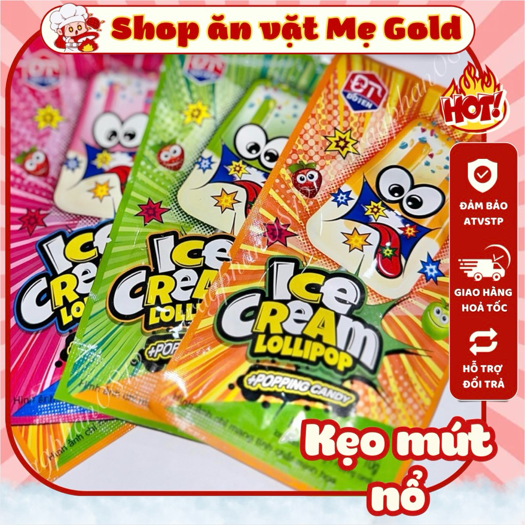 Combo of ice cream-shaped popping lollipops, ice cream sticks mixed ...