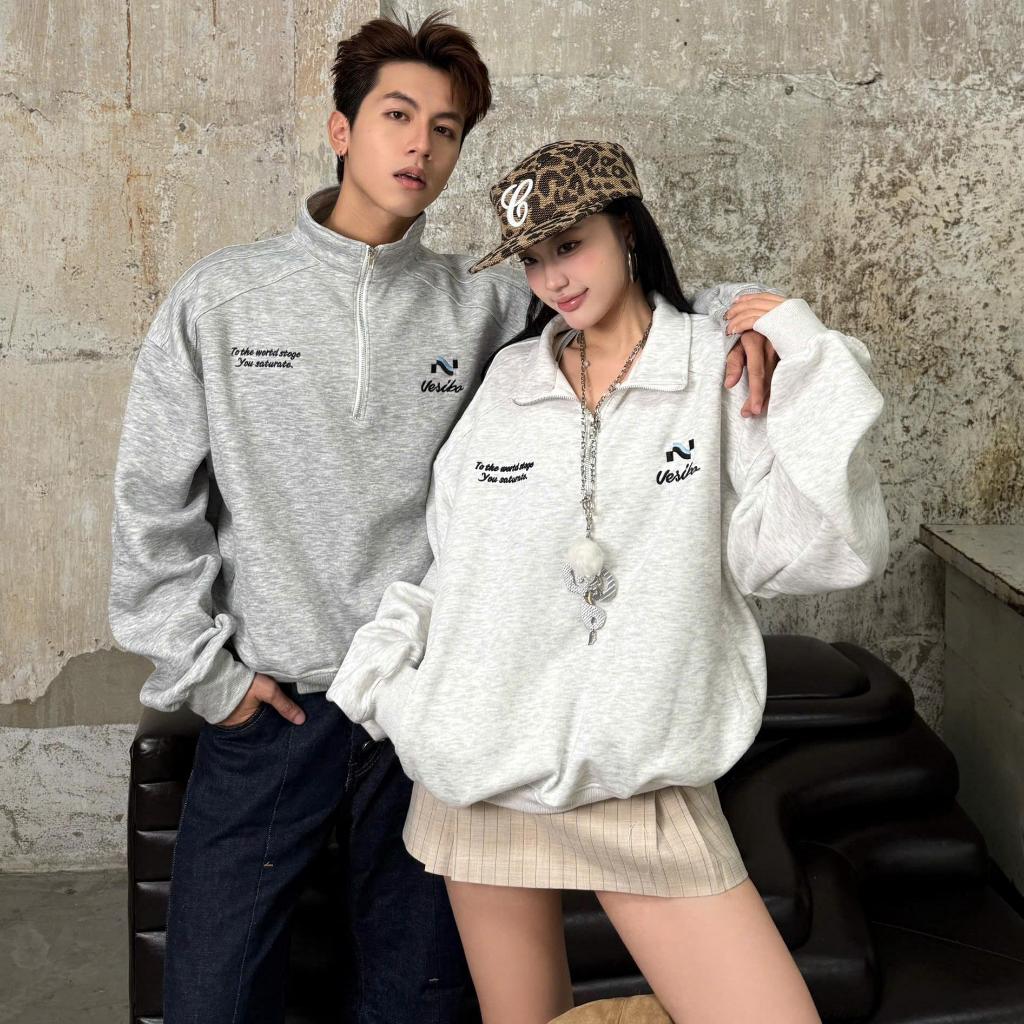 YC1996 - High Collar Half Zipper 2-Skin Sweater with Embroidered ...