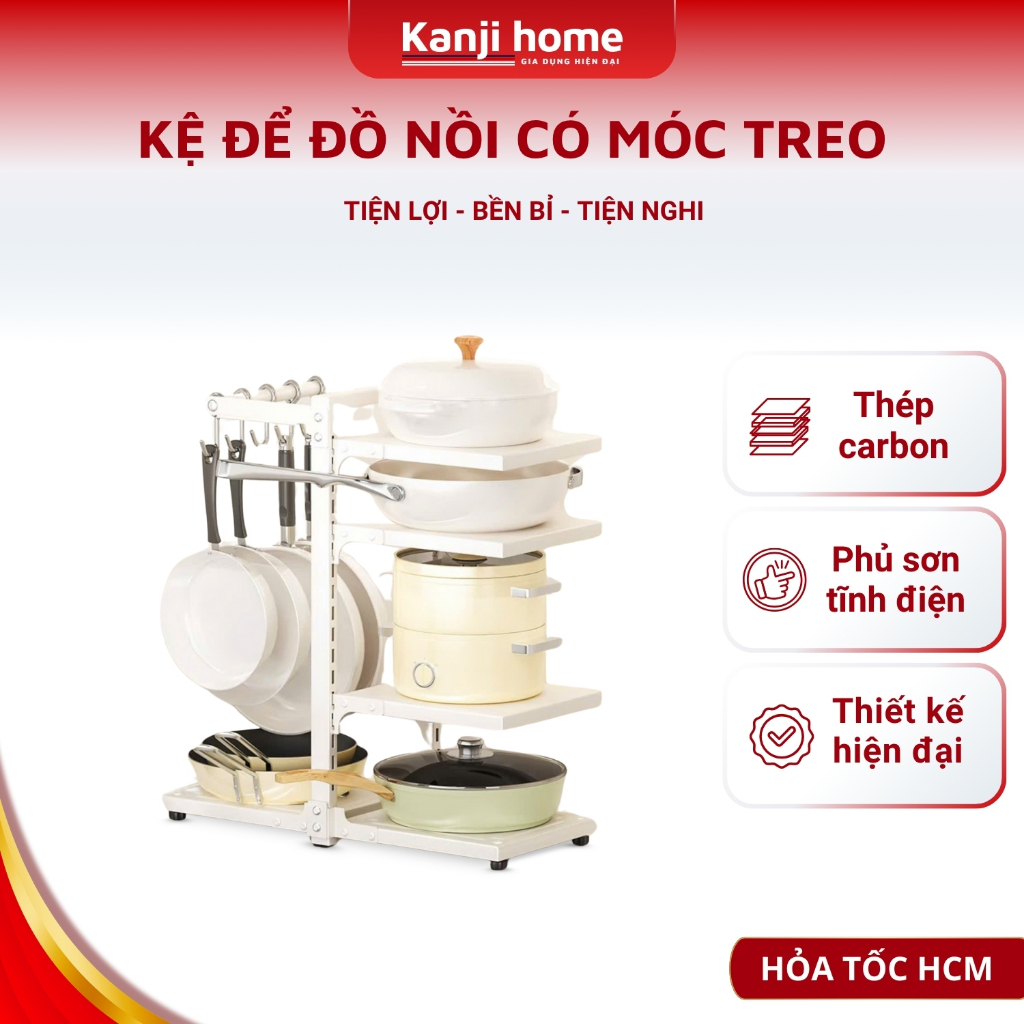 KANJI multi-level kitchen shelf, pot and pan rack with convenient ...