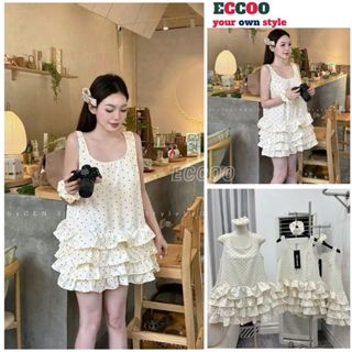 Large 2-strap polka dot ruffle dress with elegant ladylike hair tie ...