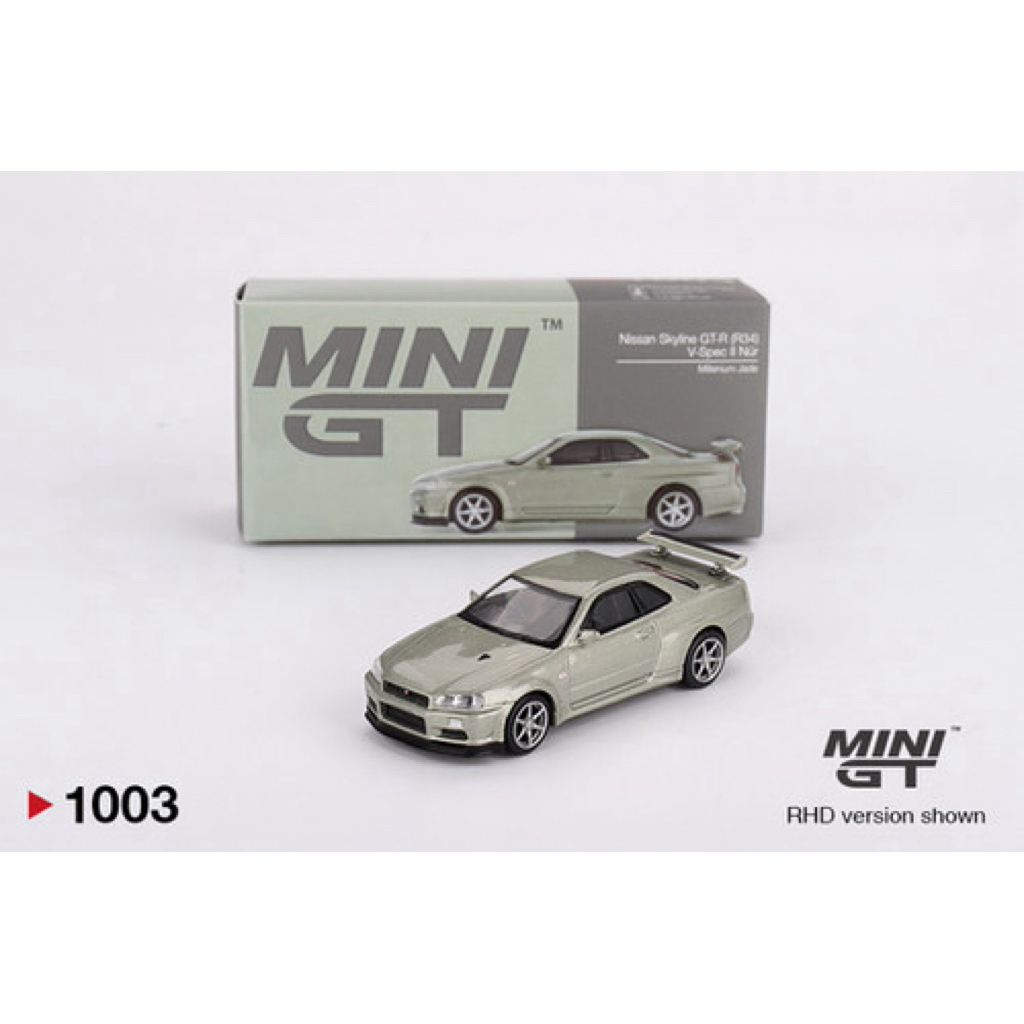 Mini GT Model Car 1:64 Nissan GT-R (R34) V-Spec II Nür Millenium Jade ...
