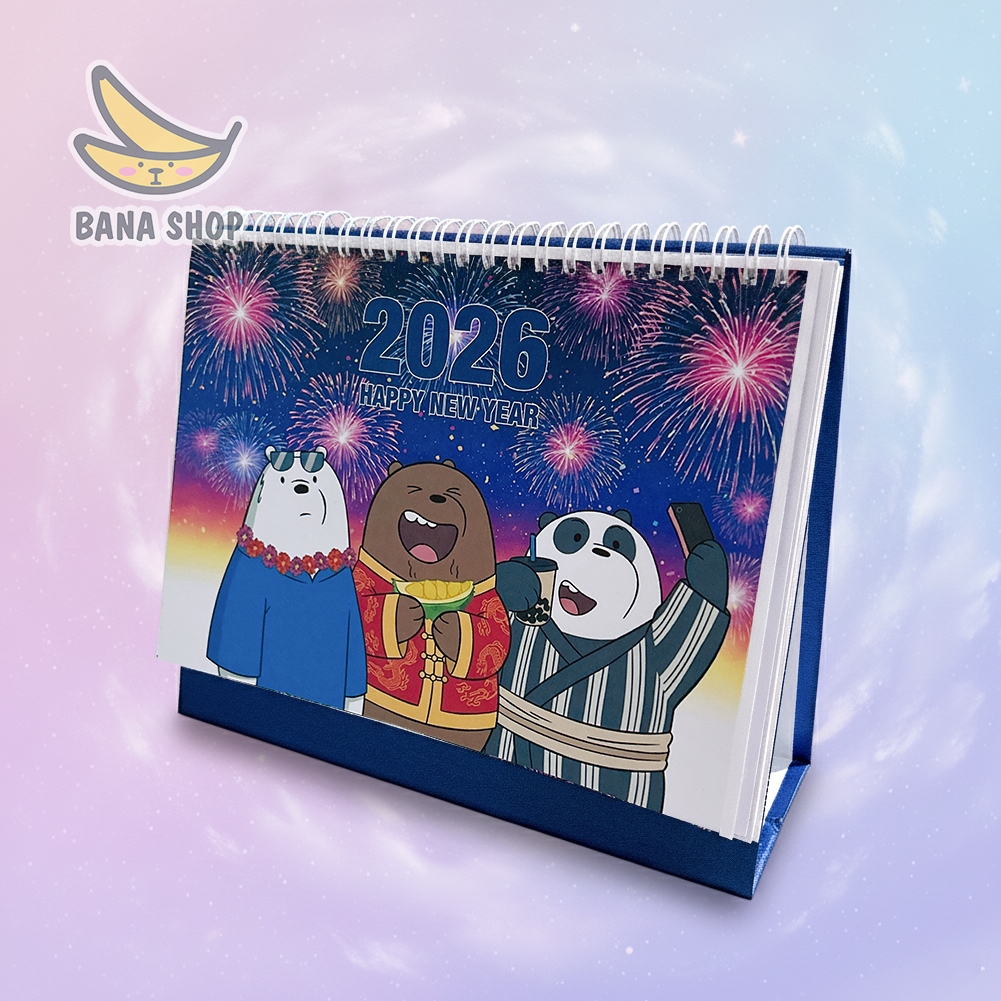 Congratulations desk calendar CNY 2026 three brown and white panda ...
