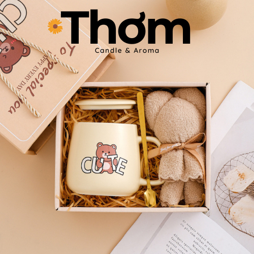 Ceramic cup with spoon, gift box with lovely cartoon patterns Thom Shop ...