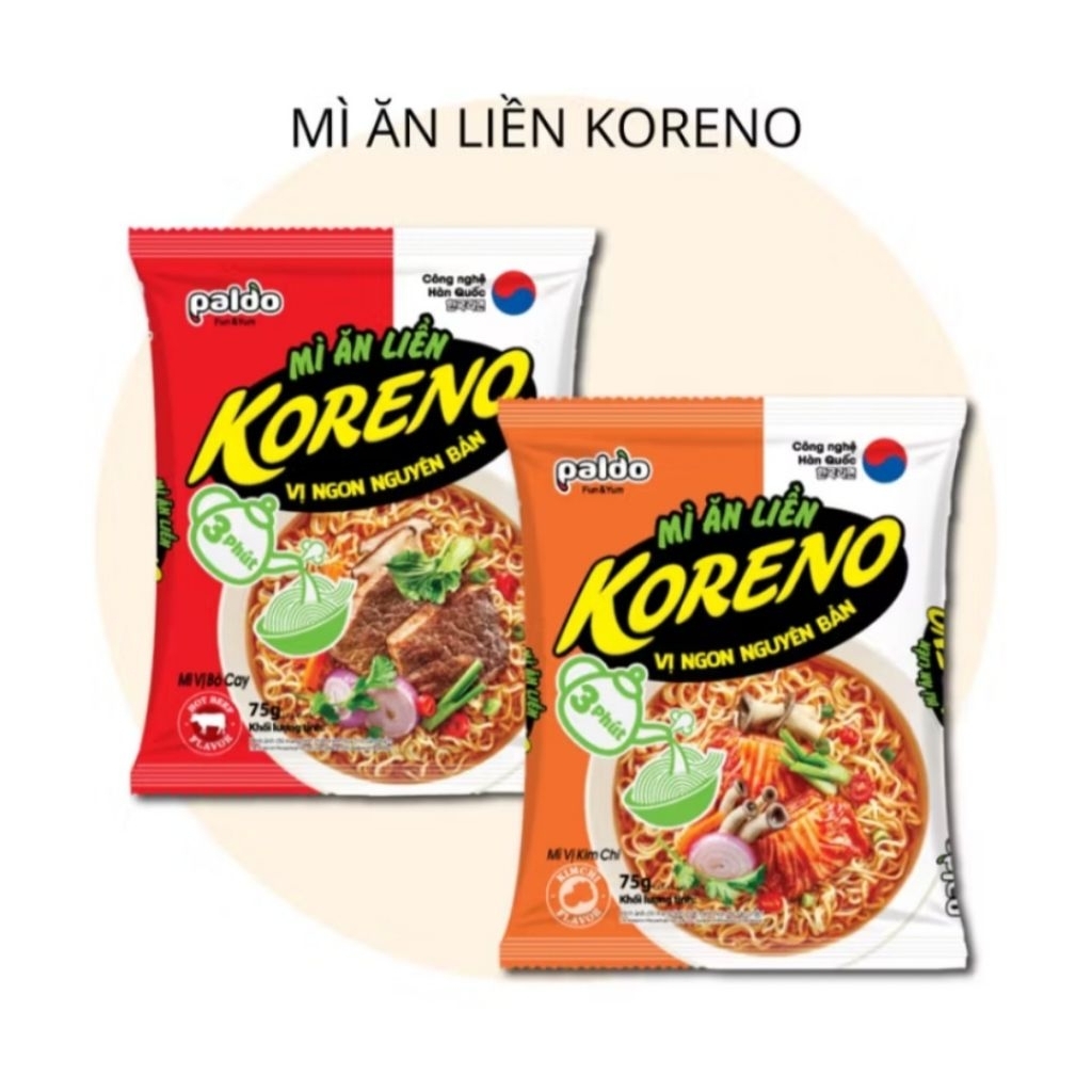 Carton of 30 packs of Koreno noodles spicy beef flavor / kimchi flavor ...