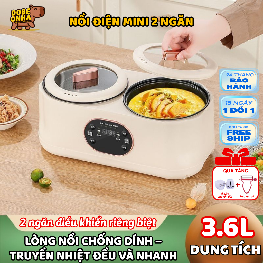 2-compartment Mini Electric Cooker, Multifunctional Rice Cooker with 6 ...
