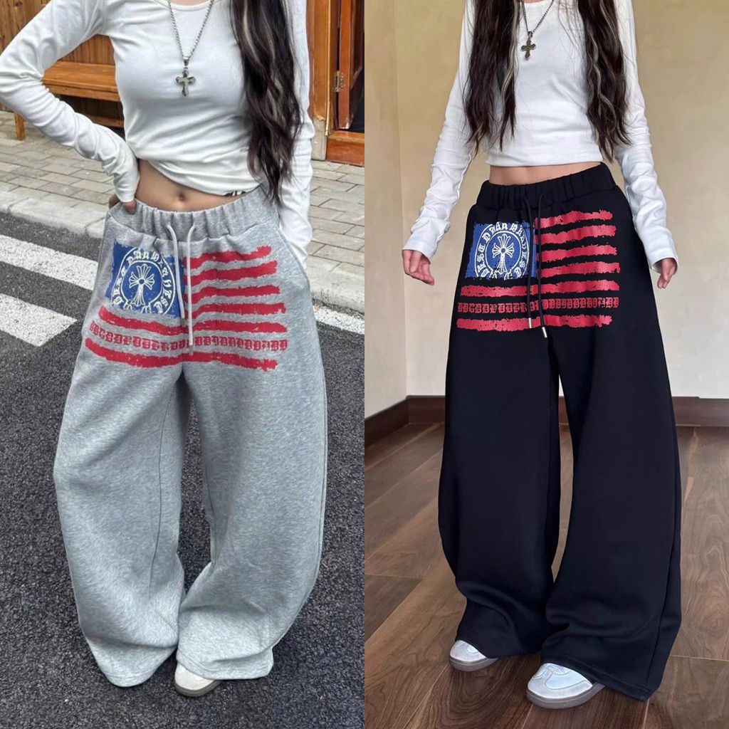 FLAG PRINTED STRAIGHT-TUBE PANTS (with real photos) | Shopee Philippines