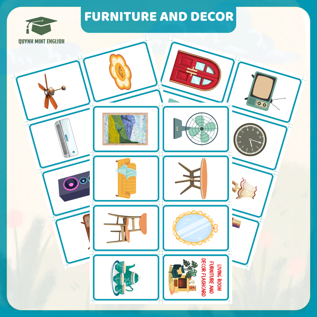 FURNITURE AND DECOR - Set of 24 English vocabulary cards - Flashcards ...