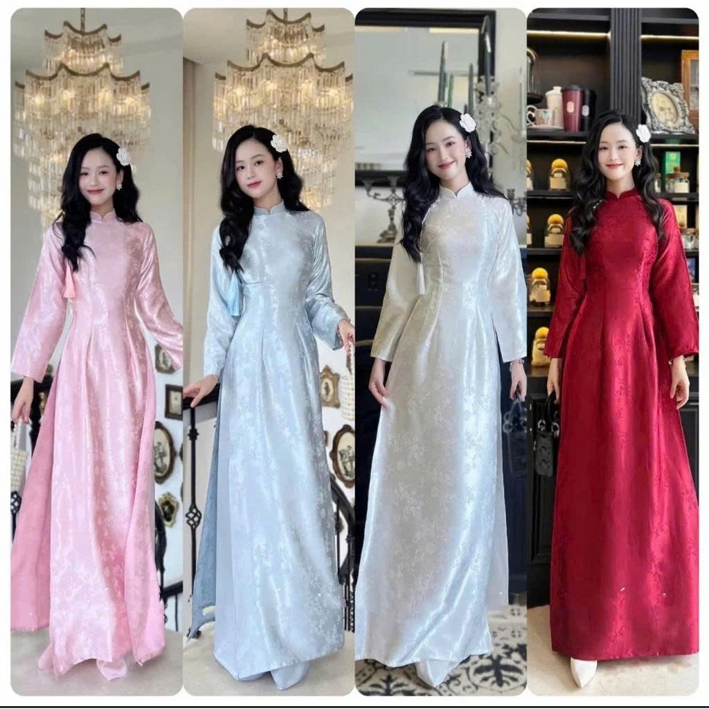 Traditional Bamboo Brocade Ao Dai with High Quality Patterns, Chest ...