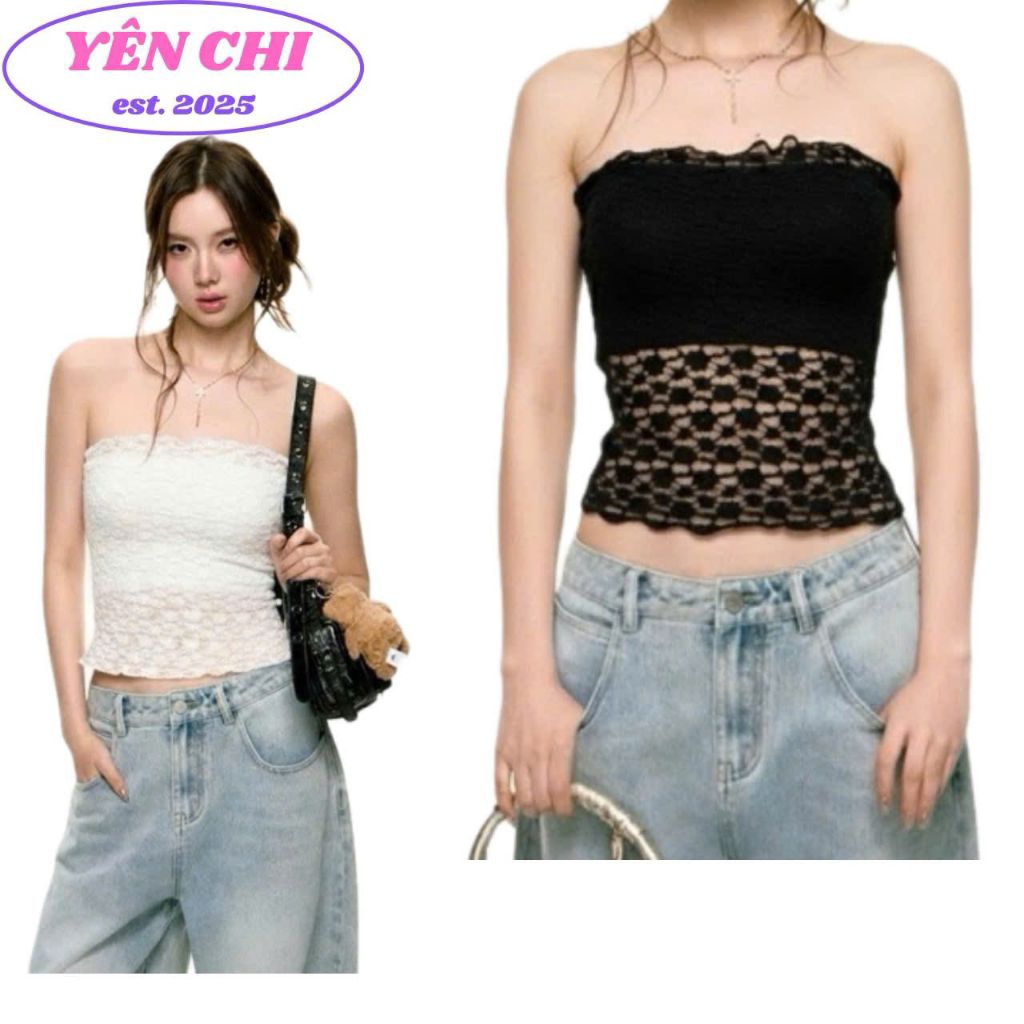 Floral lace tube top with bra combined with youthful sexy outfit YEN ...