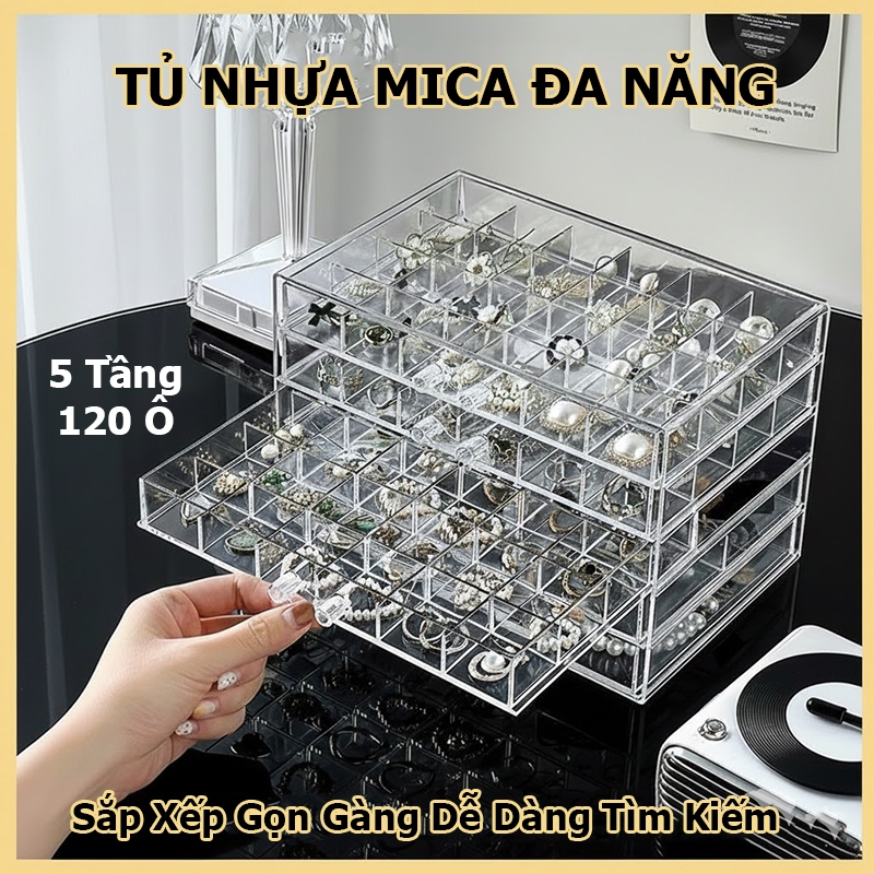 5-Tier Transparent Plastic Mica Box with 120 Drawer Cells, Mica Tray ...