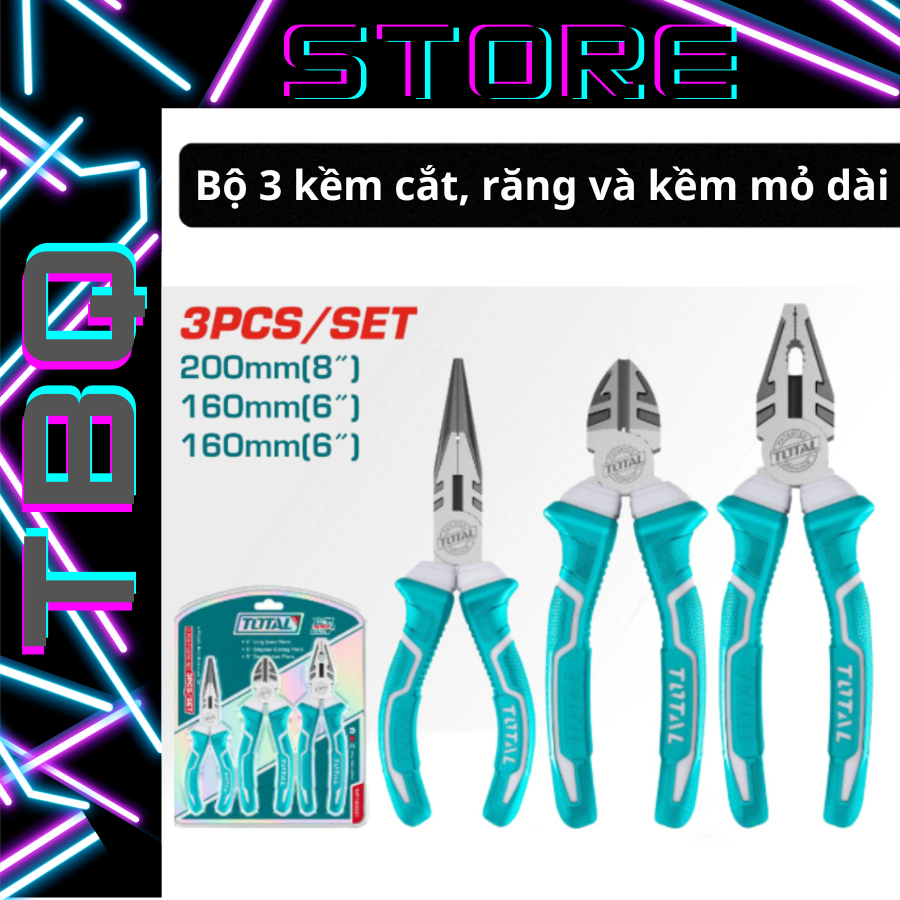 Set of 3 Pliers TOTAL THT1K0301 (Tooth 8", Cutting 6", Pointed 6 ...