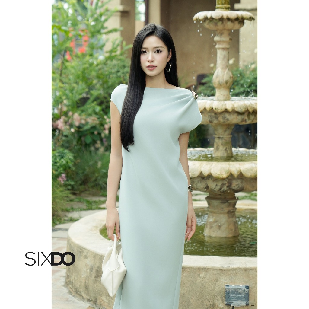 SIXDO Off-the-Shoulder Straight Dress (Light Mint Woven Loose Dress ...